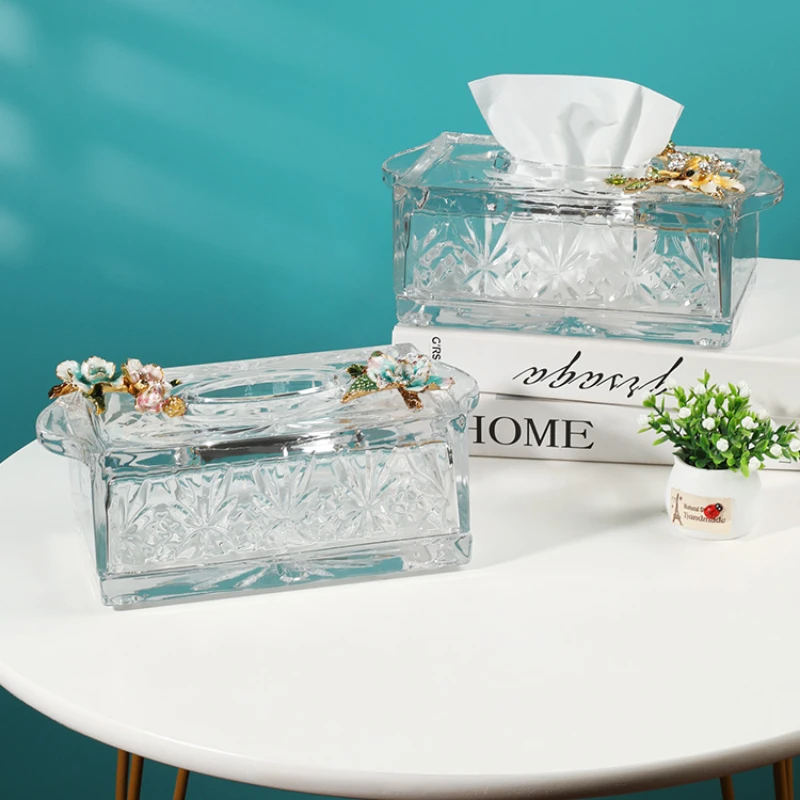 Crystal Glass Enamel Color Tissue Box Luxury Decoration Creative Living ...