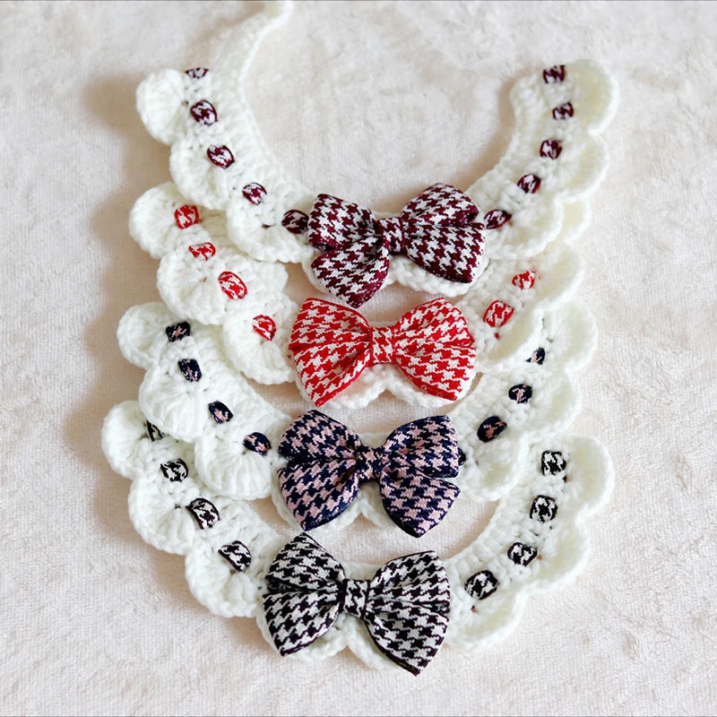 Knitted-Plaid-Cat-Necklace-with-Bowknot-Crochet-Bow-Tie-Collar-Cute ...