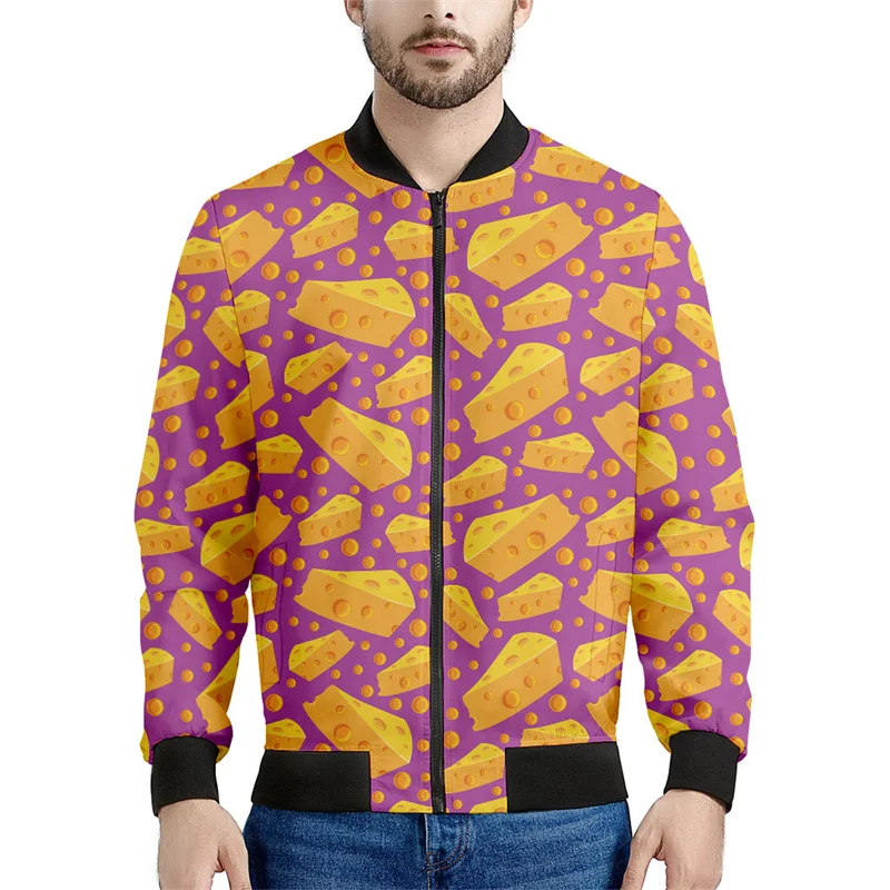 Yellow-Cartoon-Cheese-Graphic-Zipper-Jacket-Men-Kids-3d-Printed-Food ...