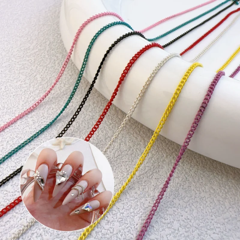 1 Meter Metal Nail Art Charm Colorful Twist Link Chain Nail Decoration ...
