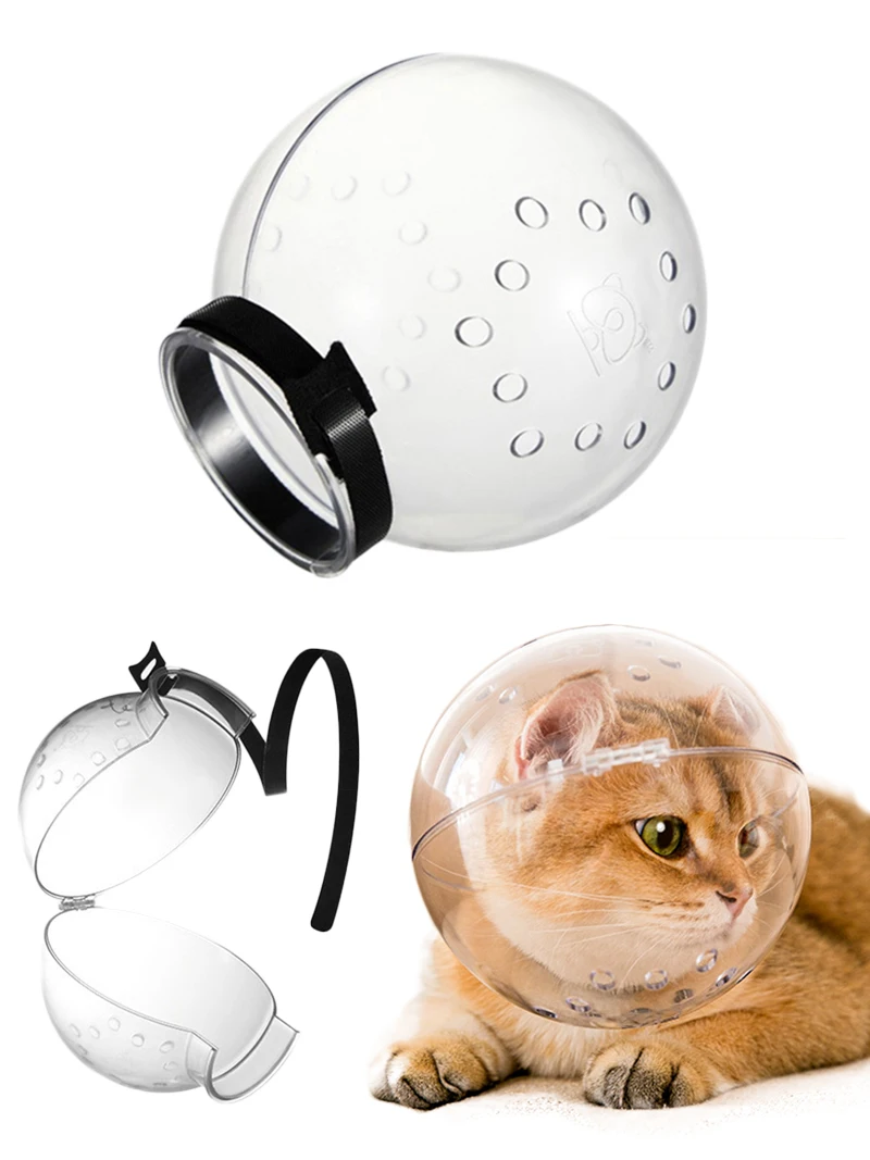 Bozal-transparente-para-gato-capucha-de-cabeza-transpirable-casco-ajustable-para-gatito-y ...