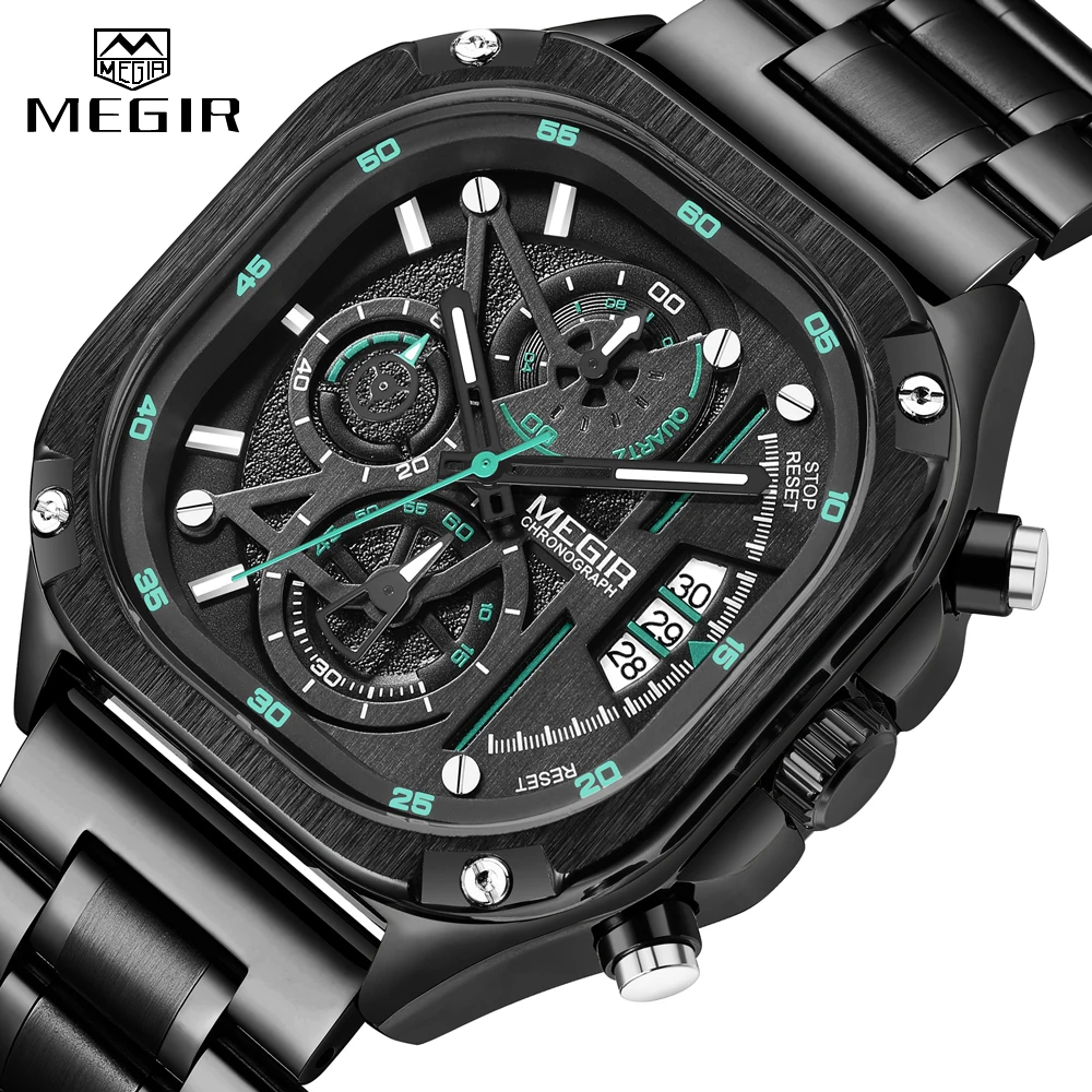 MEGIR-Square-Dial-Chronograph-Quartz-Watches-for-Men-Fashion-Sports ...