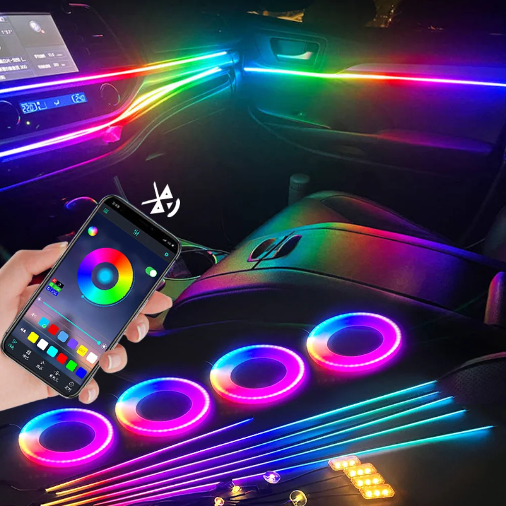 심포니 자동차 인테리어 분위기 조명 Rgb 64 색 Led 숨겨진 아크릴 네온 스트립 자동차 장식 앰비언트 램프 대시 보드