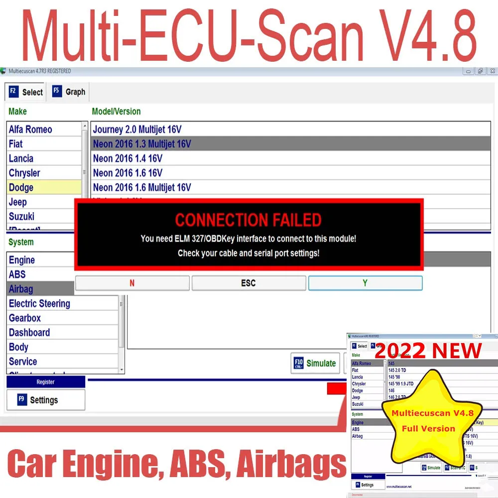 2022 New Multiecuscan V4.8 For Fiat/Chrysler/Dodge/Jeep/Suzuki Scanner ...