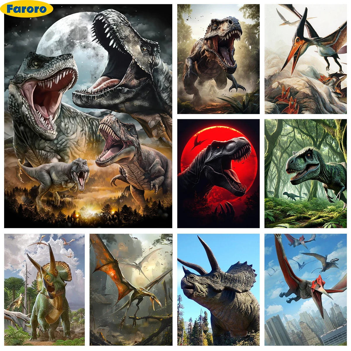 Dinosaur Park 5D Diamond Painting Triceratops Pterosaur Mural DIY ...
