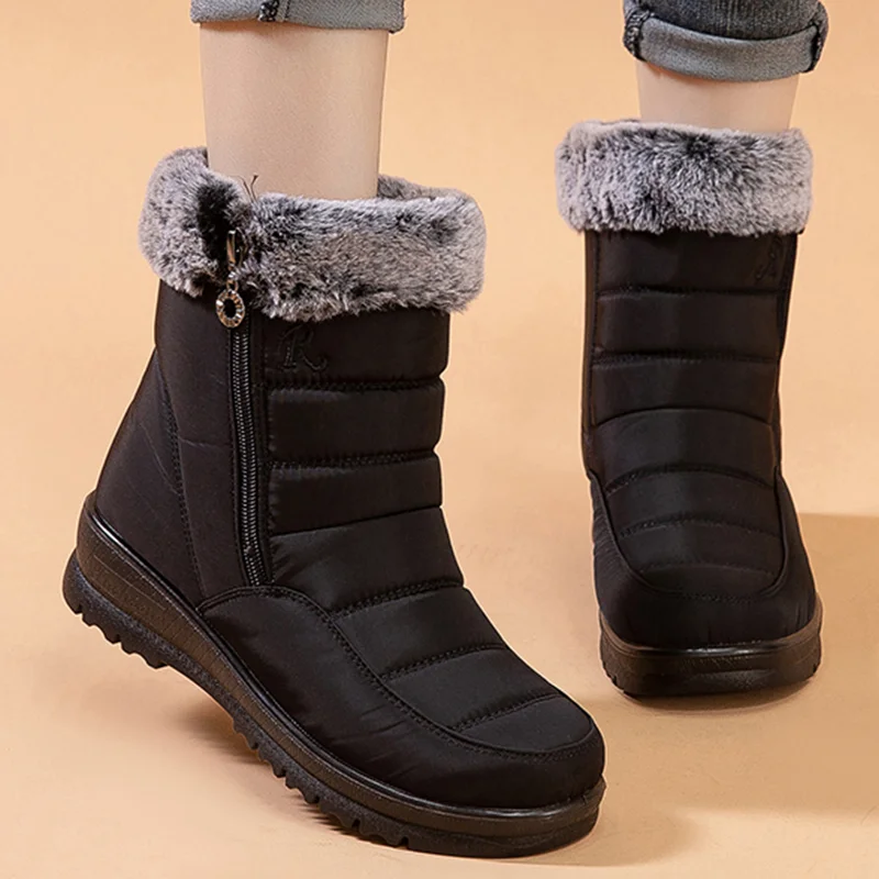 Botas de nieve con punta redonda para Mujer, zapatos impermeables con ...