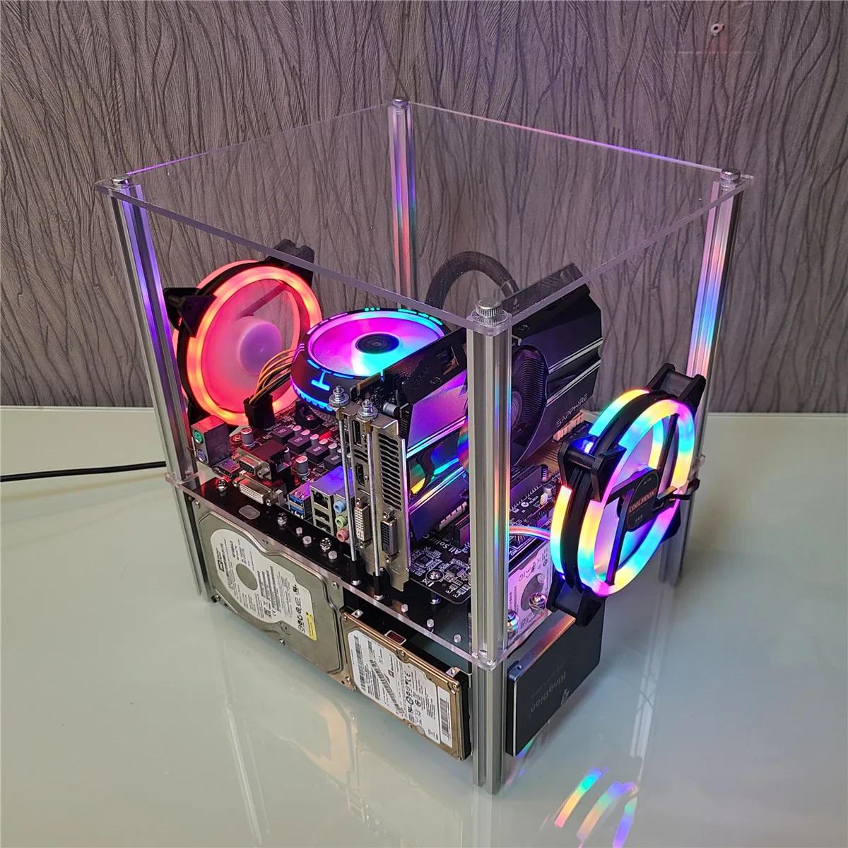 Open-chassis-transparent-acrylic-motherboard-bracket-desktop-computer ...