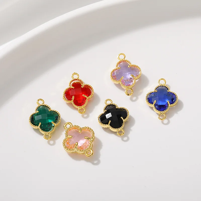 36pcs-Gold-Filled-Flower-Clovers-Charms-Red-Green-Glass-Connectors ...