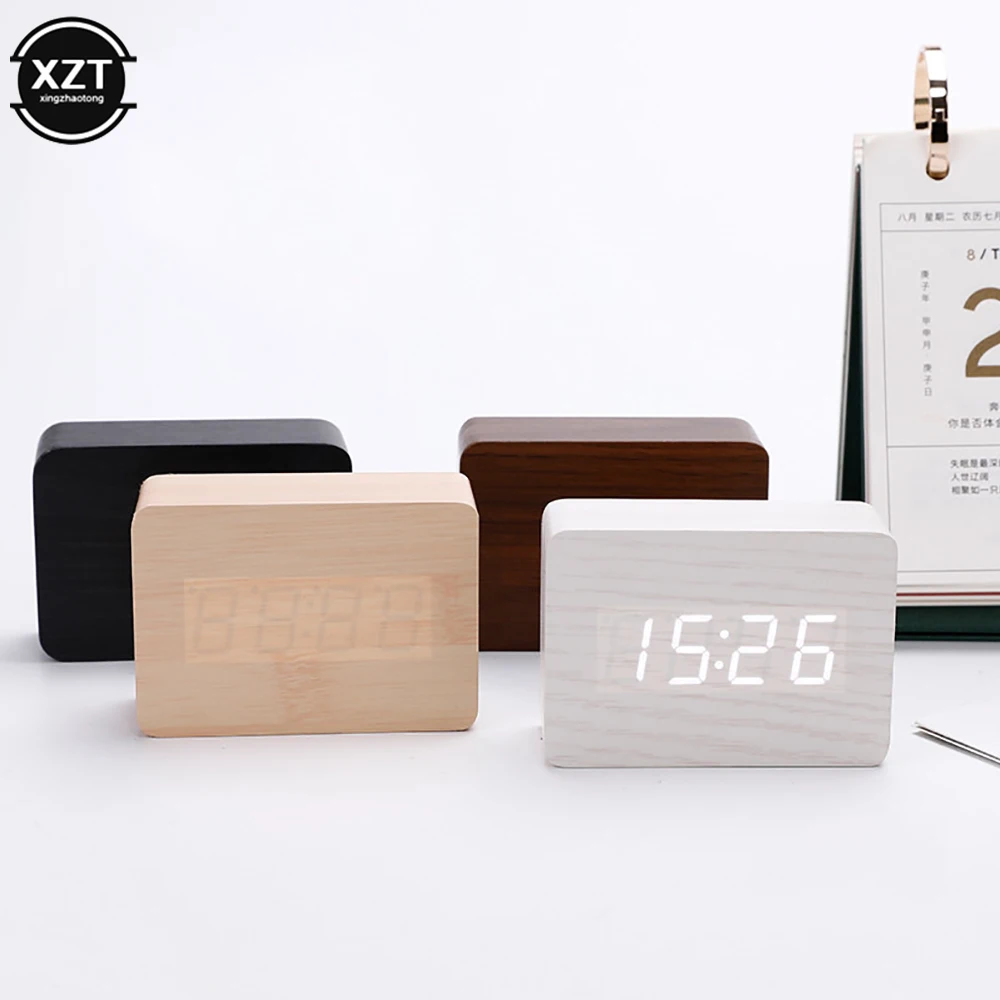 Fashion-Wecker-LED-Holz-Uhr-Tisch-Voice-Control-Digitale-Holz ...