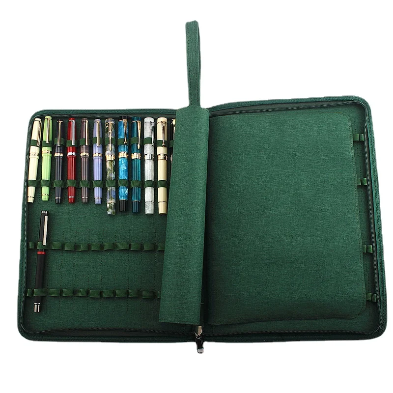 48-Slots-Green-Fountain-Pen-Case-Canvas-Pen-Holder-Display-Pouch-Bag ...