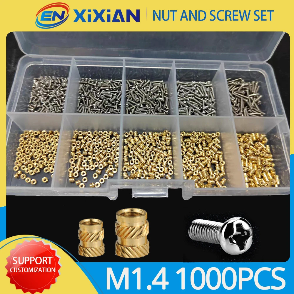M1.4 M1.6 M2 M2.5 Brass Insert Nut And 304 Stainless Steel Screw Set Heat Hot Melt Knurled ...