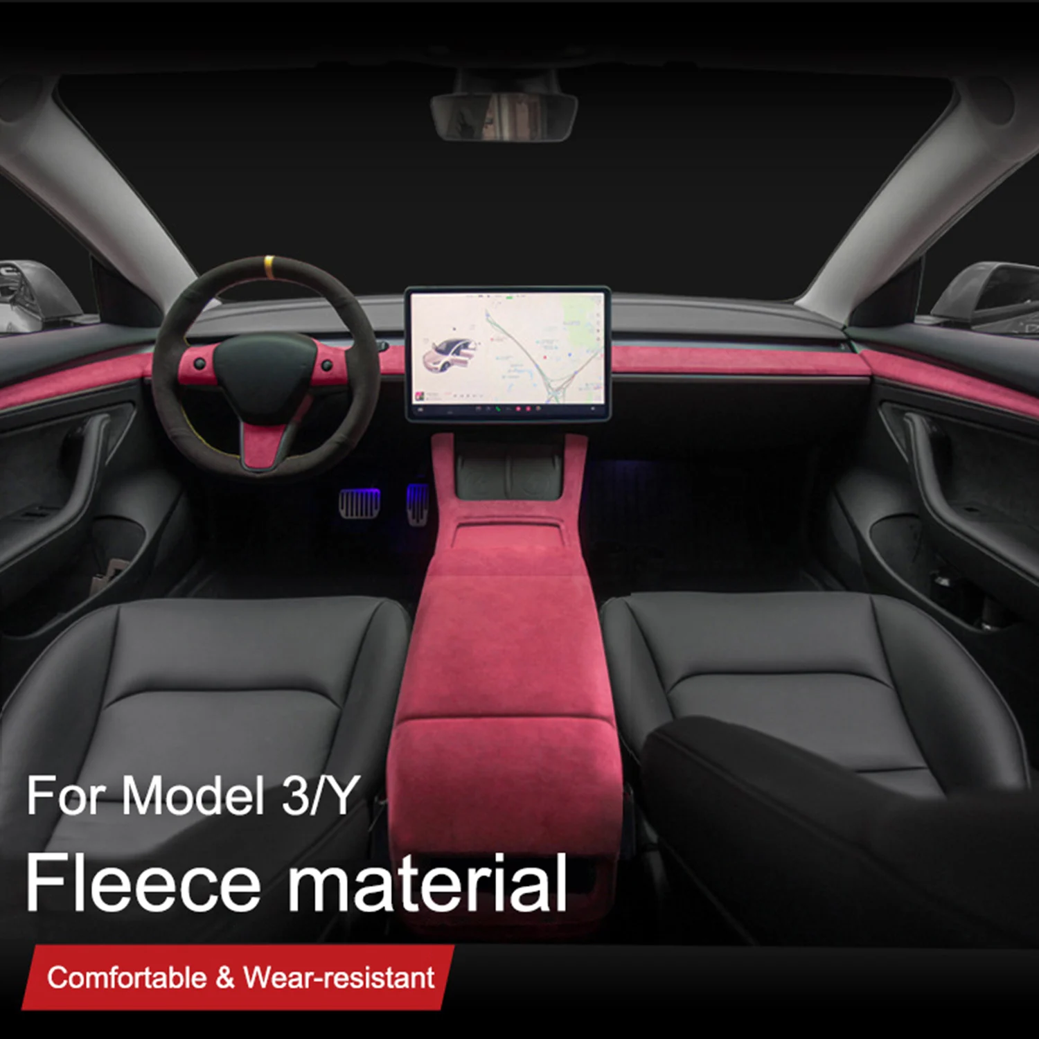 For Tesla Model 3/Y Interior Fur Dashboard Door Protection Trim ...