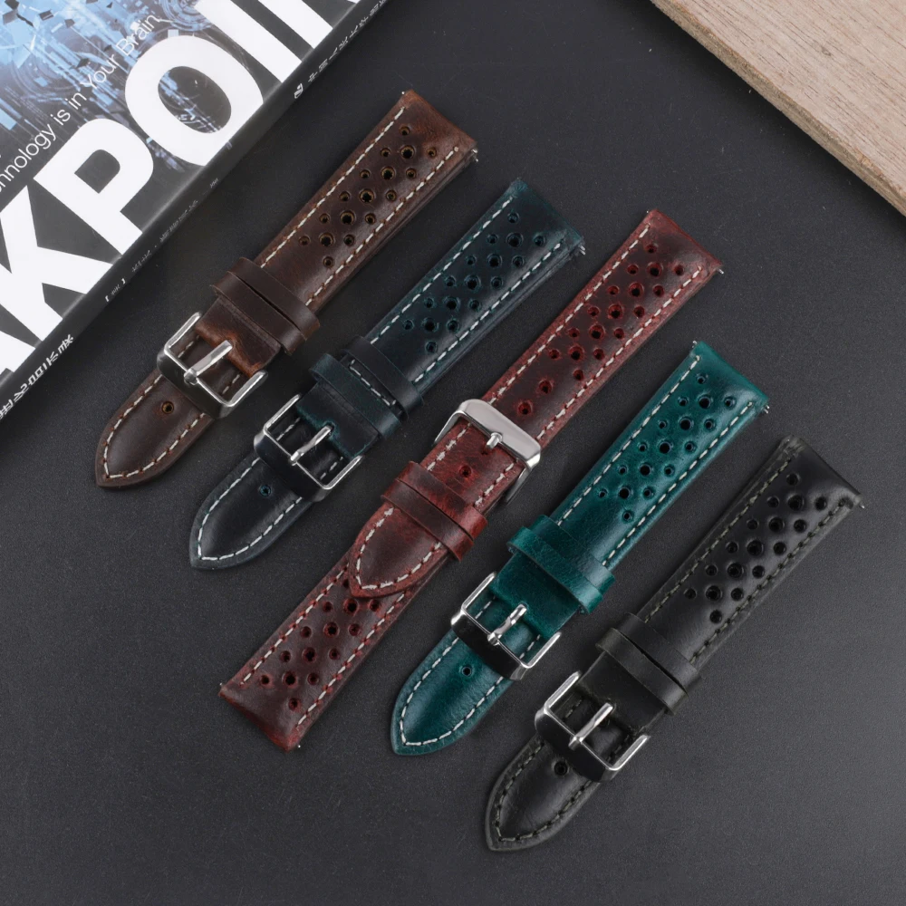 Genuine Leather Watch Band Strap Porous 18mm 19mm 20mm 21mm Handmade ...