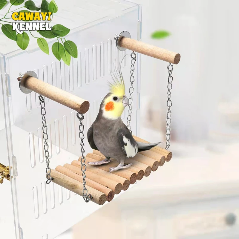 Parrot-Wooden-Suspension-Bridge-Hammock-Swing-Stand-Toy-Swing-Ladder ...