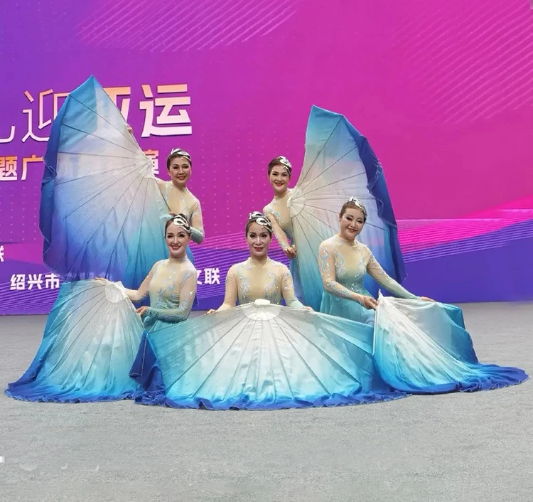 Dance-Props-Fish-Bone-Fan-Cartilage-Fan-Royal-Blue-Gradient-Color ...