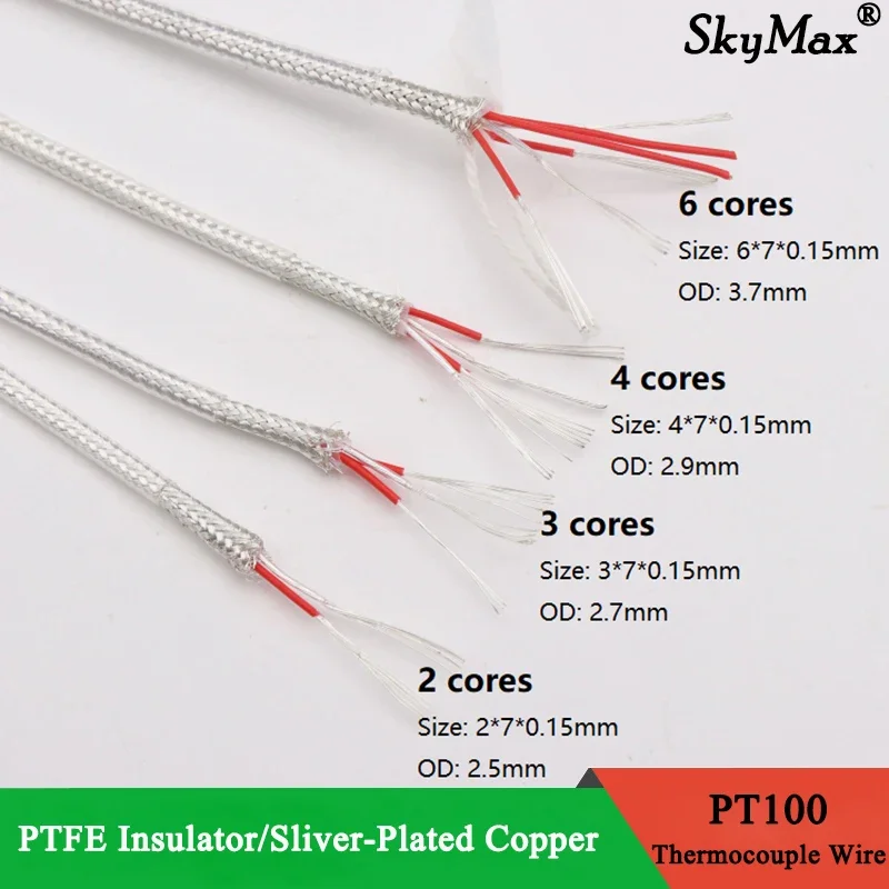 PT100 Compensation Wire 2 3 4 6 Cores PTFE Insulator Silver Plated ...