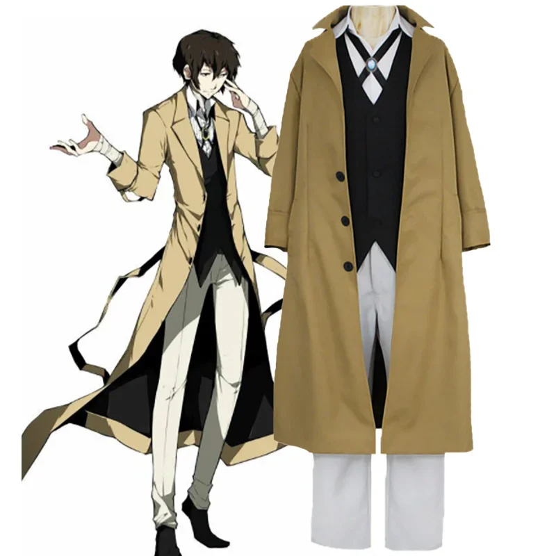 Anime Dazai Osamu Cosplay Costume Men Trench Vest Pants Uniform Outfits ...