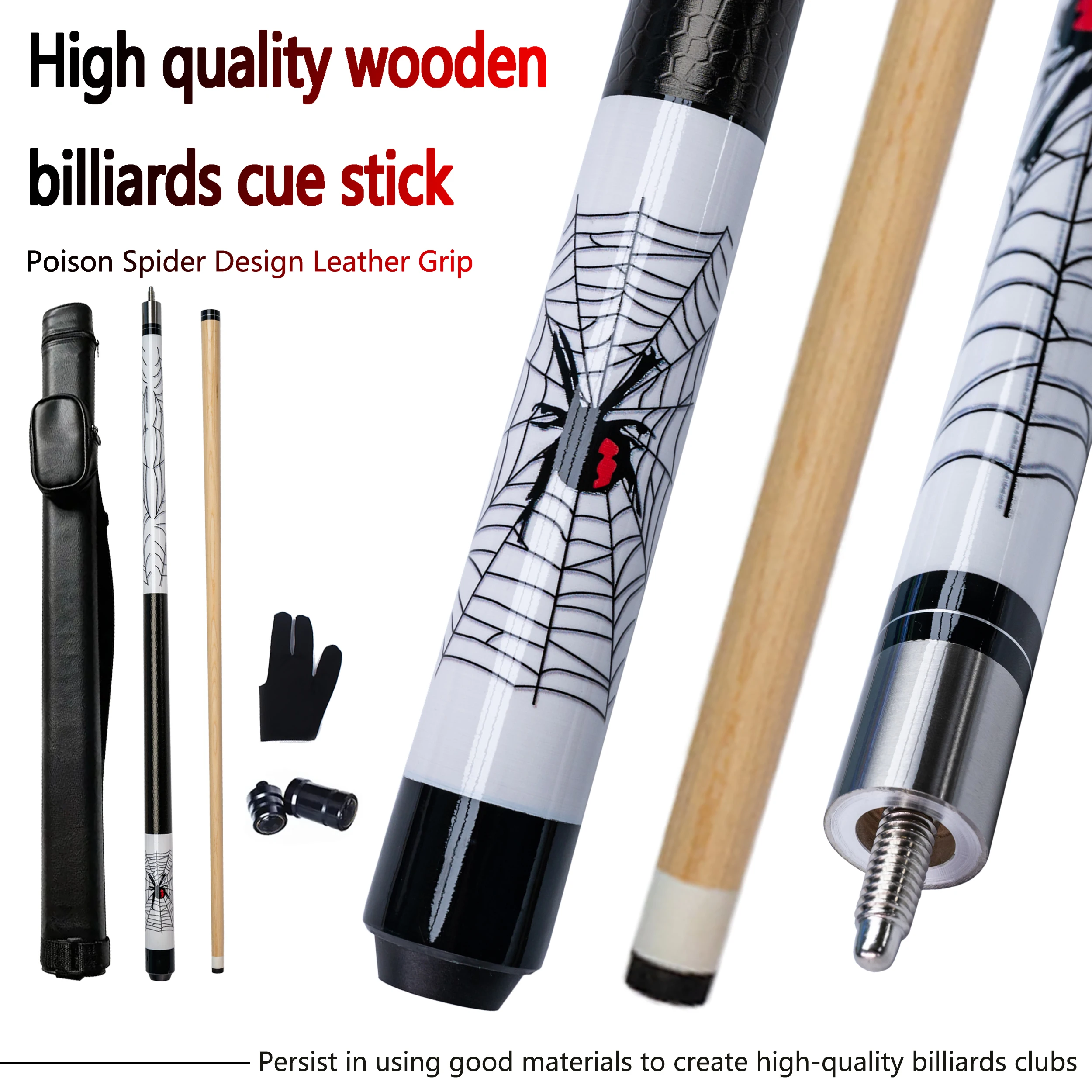 Wooden-Billiard-Cue-Stick-Set-with-Spider-Venom-Design-Includes-13mm ...