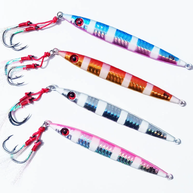 40g 60g 80g luminous glow knife jig jigging lure with assist hook slow jig sea bass mackerel ...