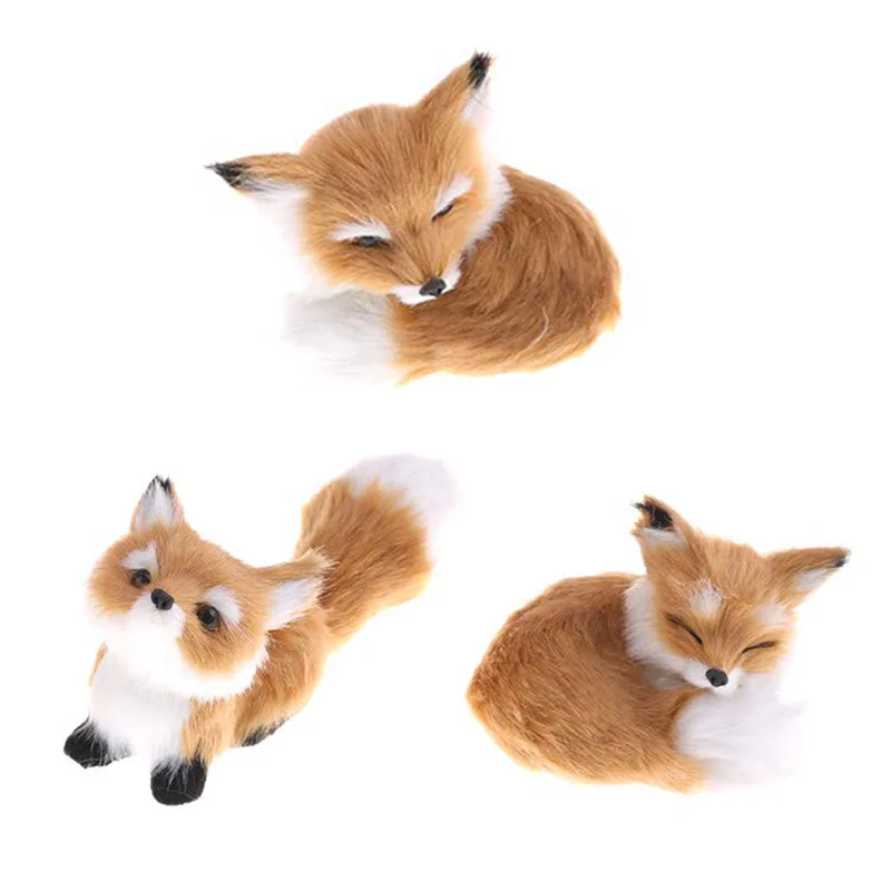 Mini Simulation Fox Plush Toy Cute Animal Figurine Model Home Table ...