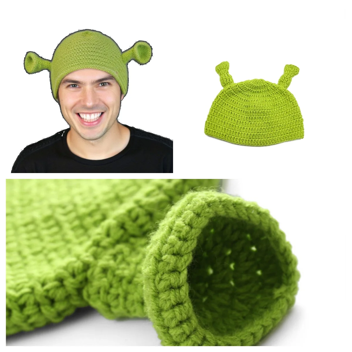 2025 New Monster Shrek Hat Wool Winter Knitted Hats Green Party Funny ...