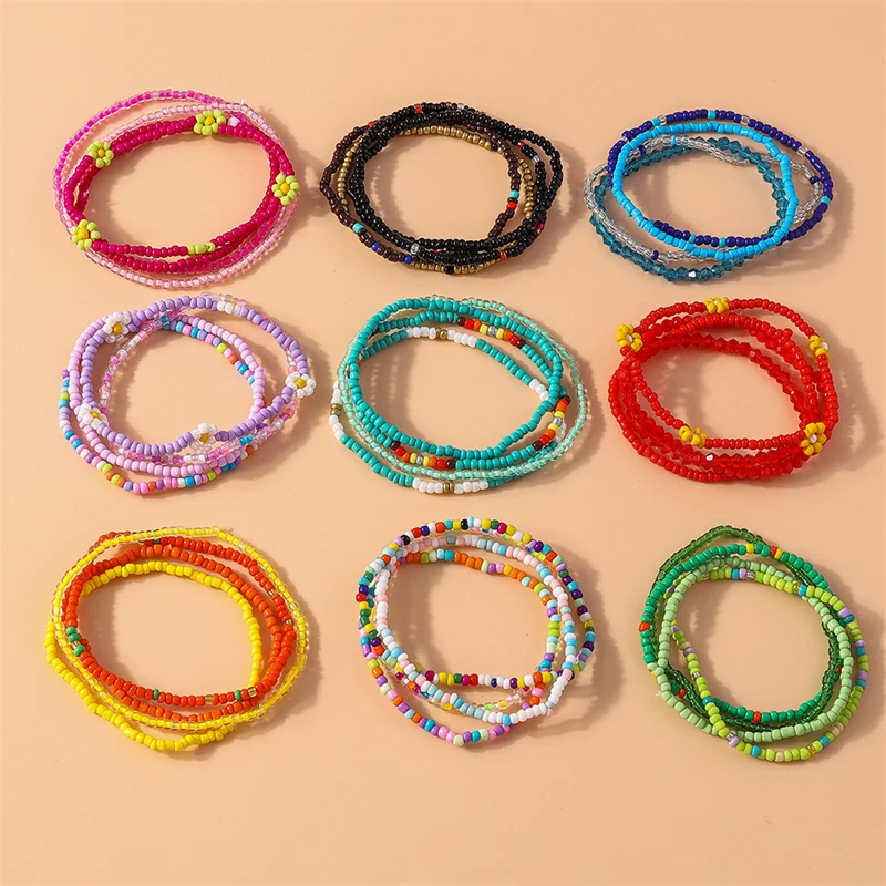 4Pcs/Set Bohemia Handmade Colorful Beads Bracelets for Women Elastic ...