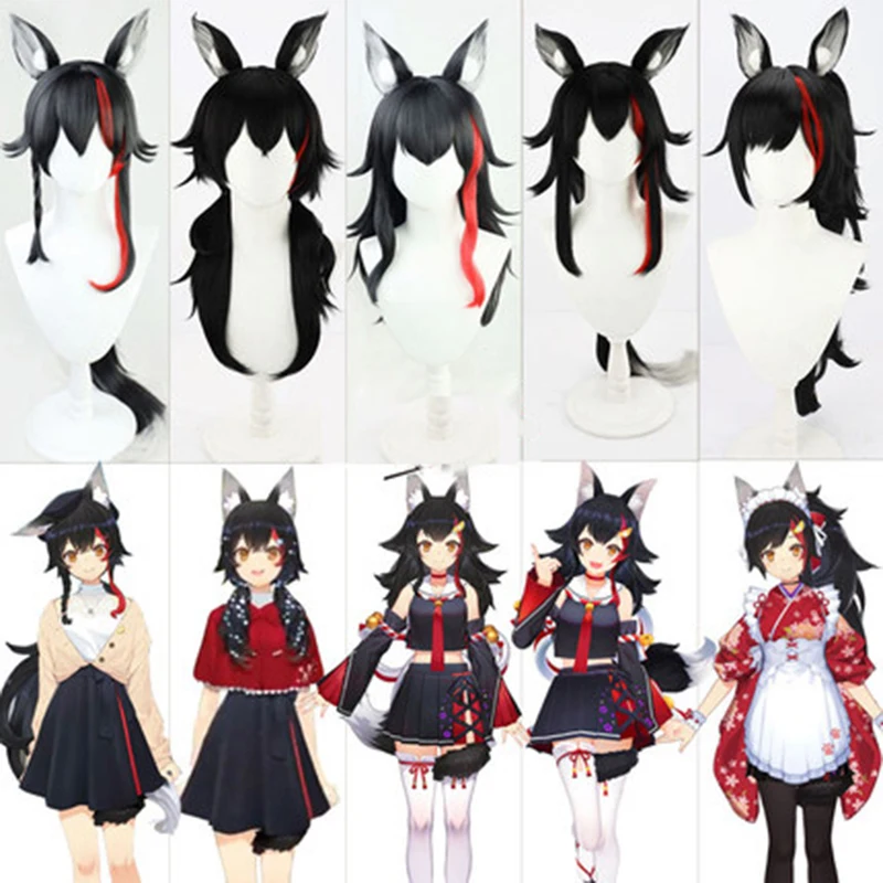 5-Styles-VTuber-Ookami-Mio-Hololive-Cosplay-Black-Red-Highlight-Long ...