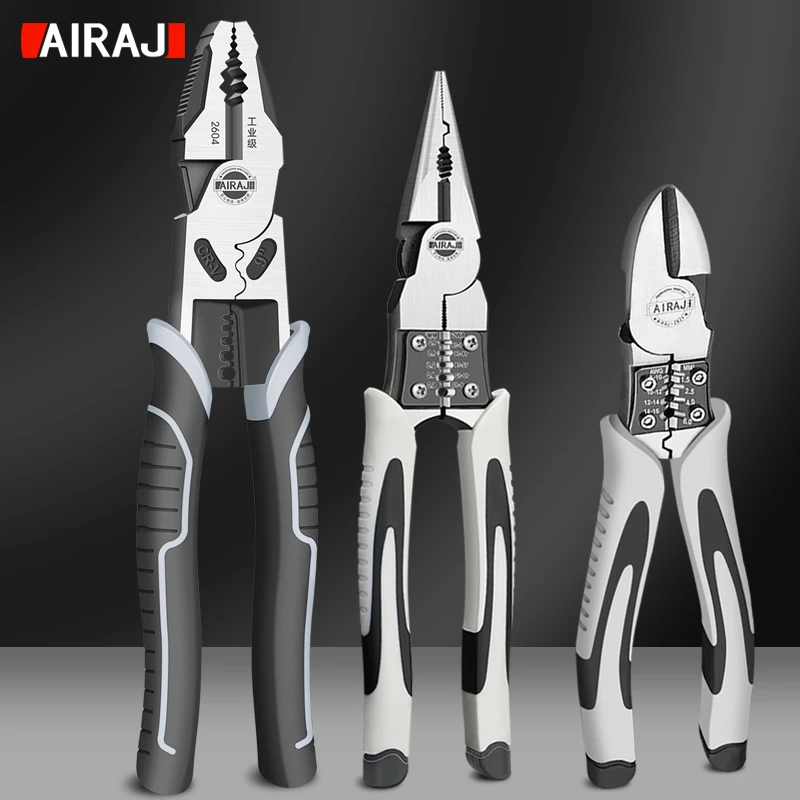 Airaj Universal Multifunction Wire Pliers Set Electrician Needle Nose Stripping Diagonal Pincers ...