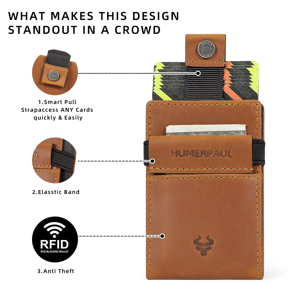 HUMERPAUL Slim RFID Card Holder Wallet for Men Genuine Leather Ultra ...