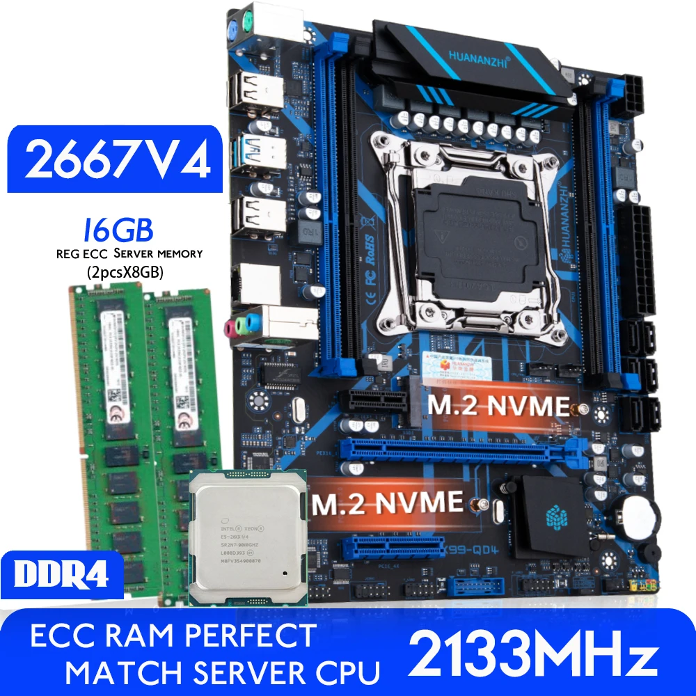 HUANANZHI QD4 Conjunto de Placa Mãe, Kit Combo, XEON E5 2667 V4, 16GB ...