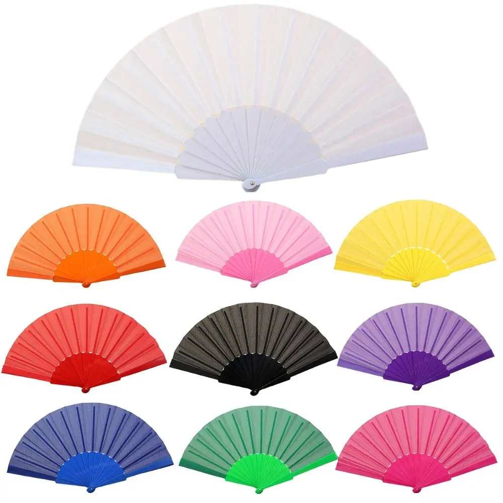 Portable-Folding-Fan-Plain-Plastic-Cloth-Hand-Fan-Chinese-Elegant ...