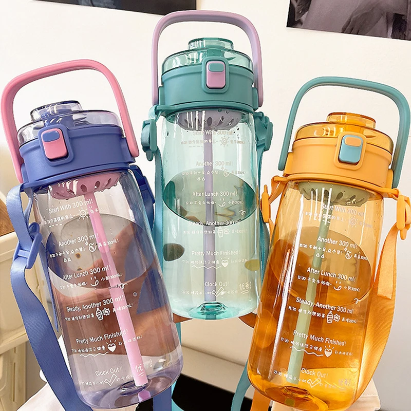 1280/1540/2050ml Water Cup Large capacity Summer Fitness Drinking Straw ...