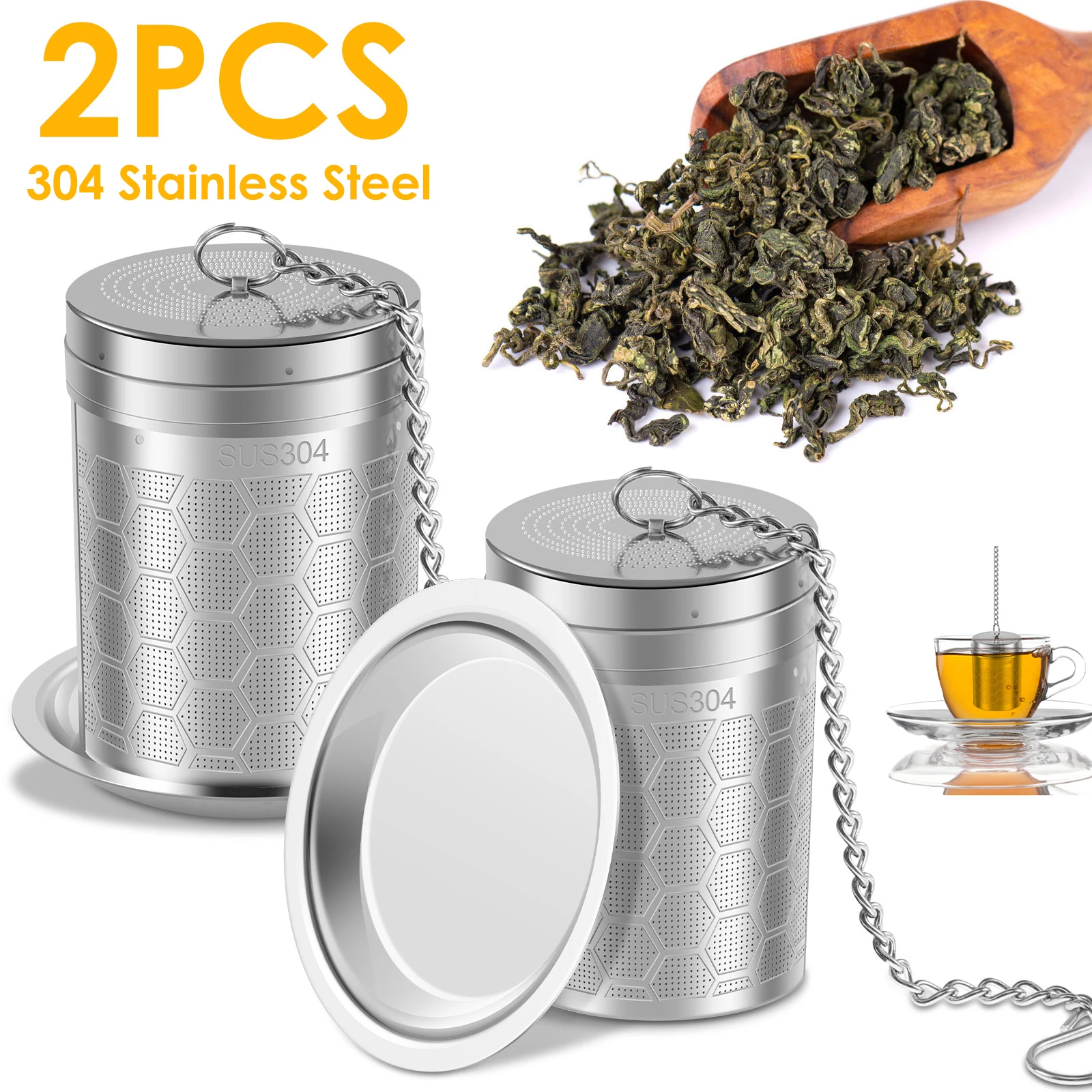 2Pcs-Stainless-Steel-Tea-Strainer-With-Drip-Pan-Fine-Mesh-Tea-Infuser ...
