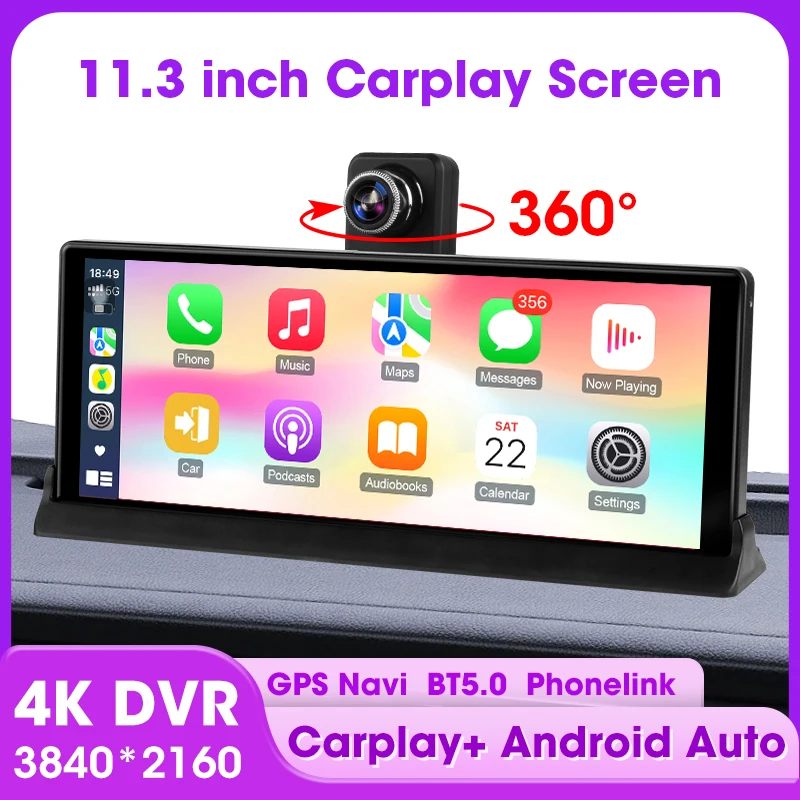 11.3" Dash Cam 4K Car DVR Wireless CarPlay & Android Auto Ai Screen GPS ...