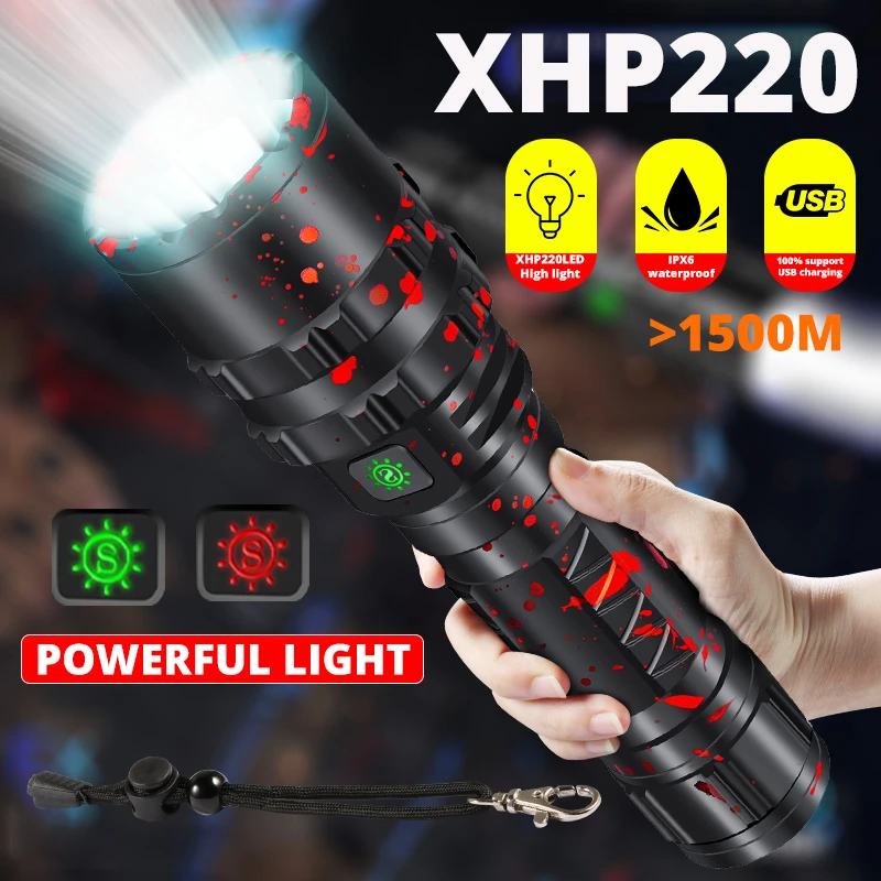 800000LM High Power XHP220 LED Flashlight Tactical Military Torch ...