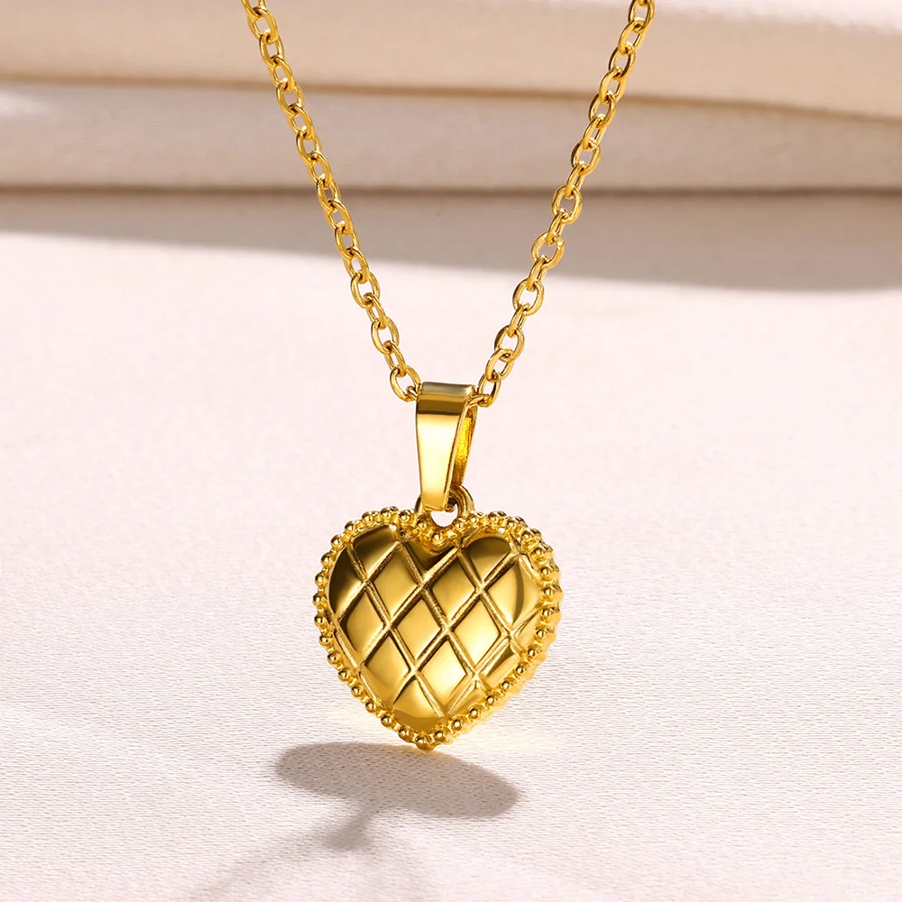 Stainless-Steel-Texture-Love-Heart-Pendant-Necklace-For-Women-Classic ...