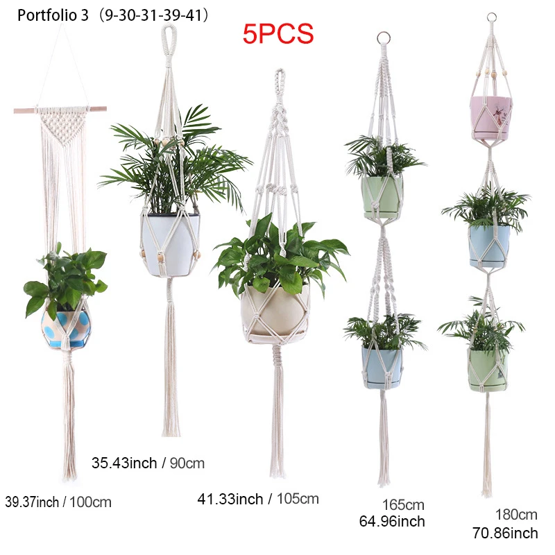 3-4-5PCS-Handmade-Macrame-Plant-Hanger-100-Cotton-Flower-Pot-Hanger ...