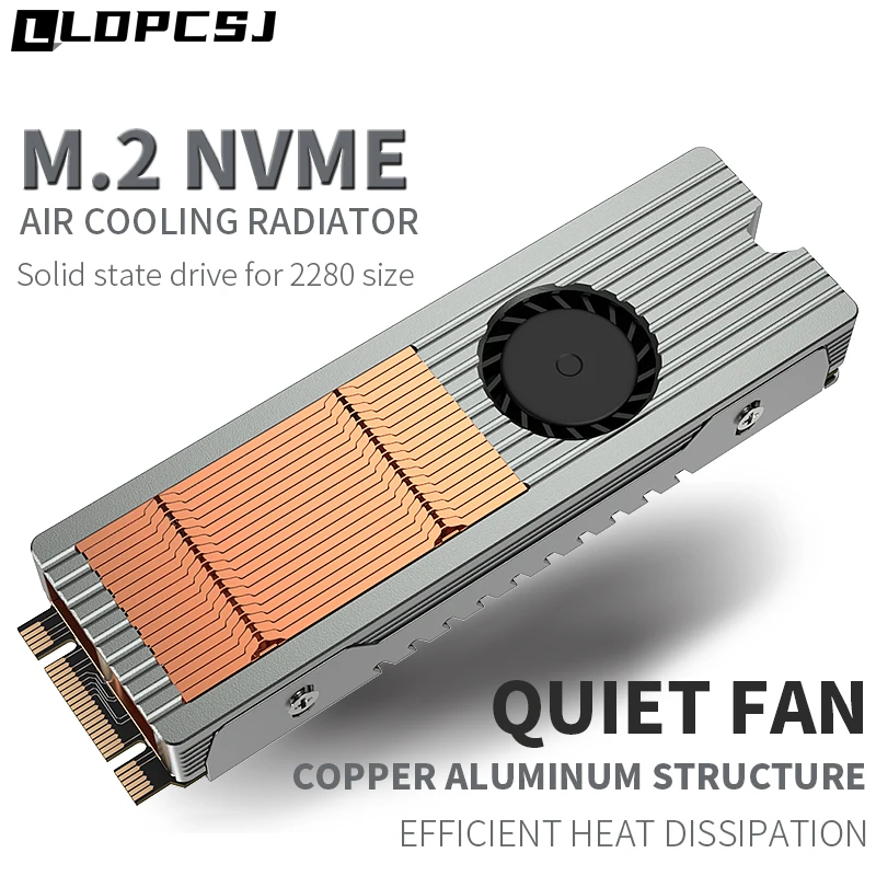 LDPCSJ M.2 NVME Air Cooled Radiator SSD Heat Sink Copper and Aluminum Structure with Quiet Fan ...