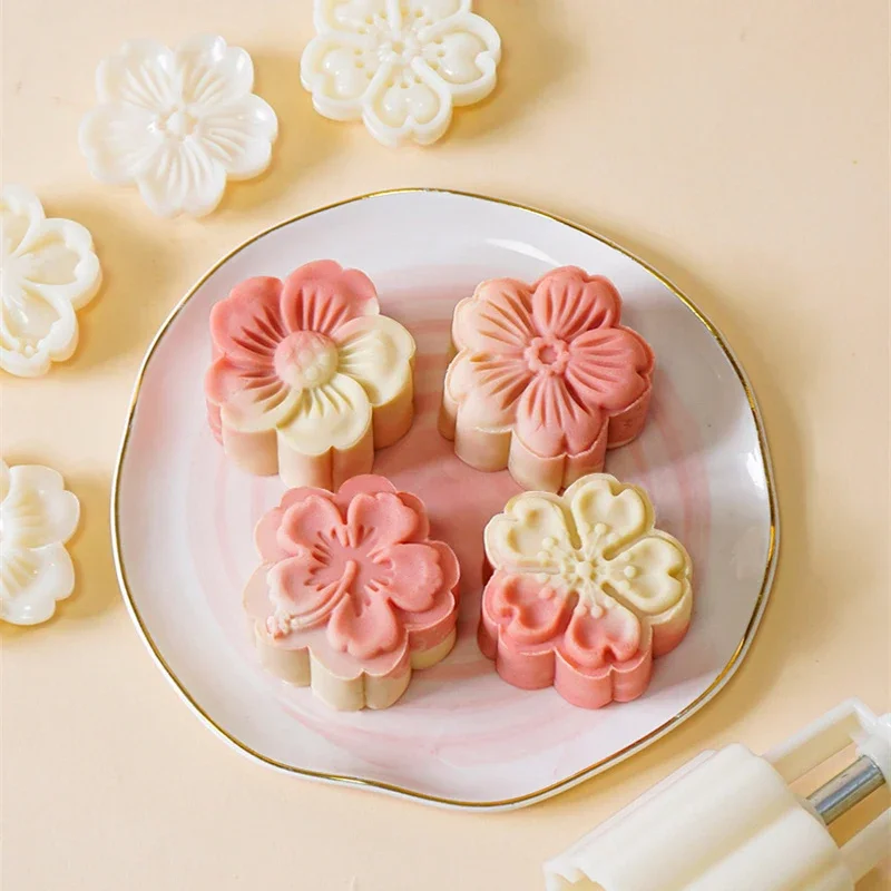 4Pcs-Set-Mooncake-Mold-Cherry-Blossom-Flowers-Sakura-Pattern-Stamps ...