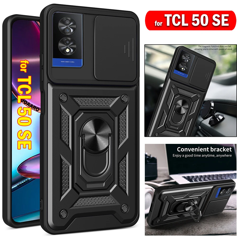 Slide Lens Armor Funda for TCL 50 SE Case Magnetic Ring Stand Holder ...