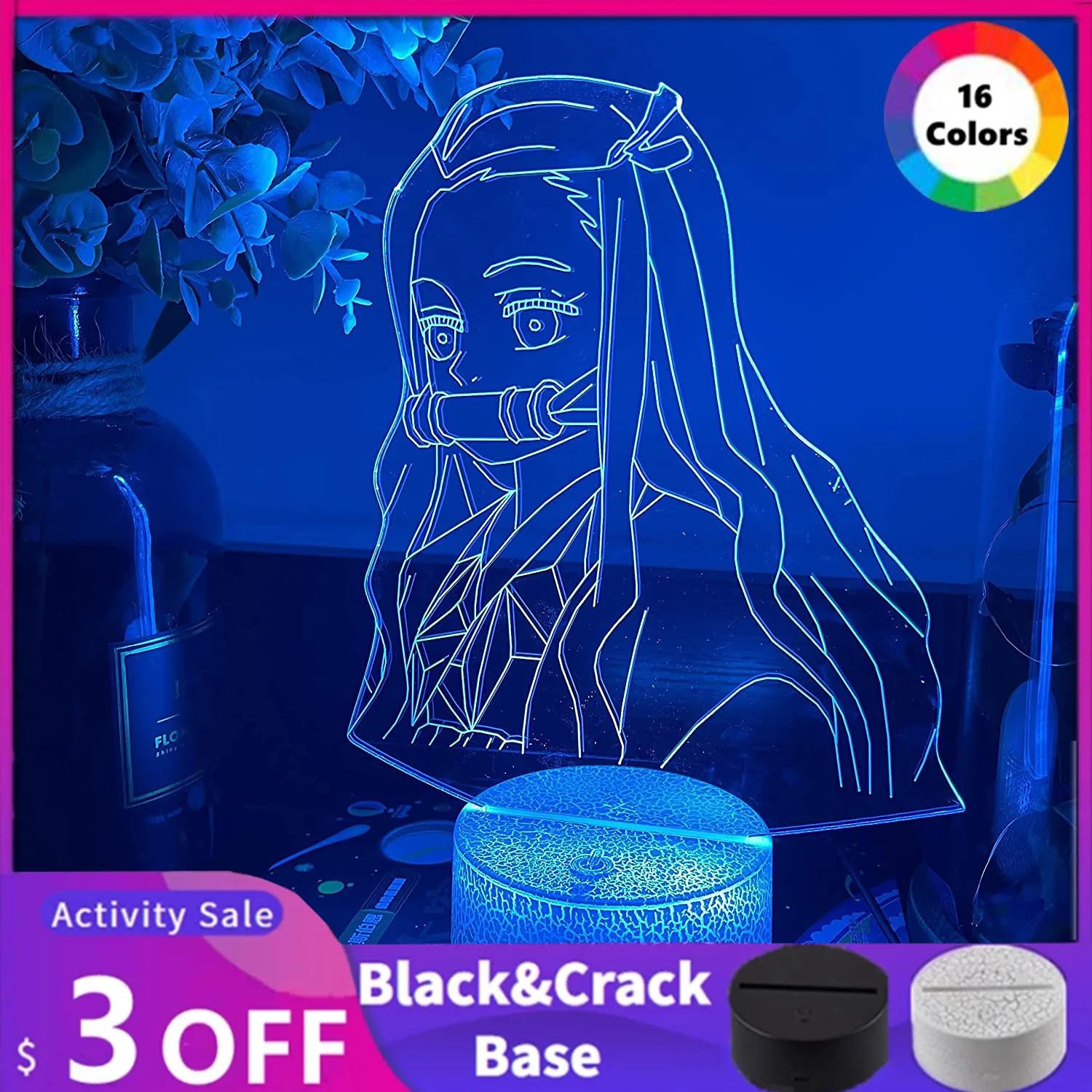 Home & Living Lighting Lamps Anime Led Night RGB Led 16 Colors With ...