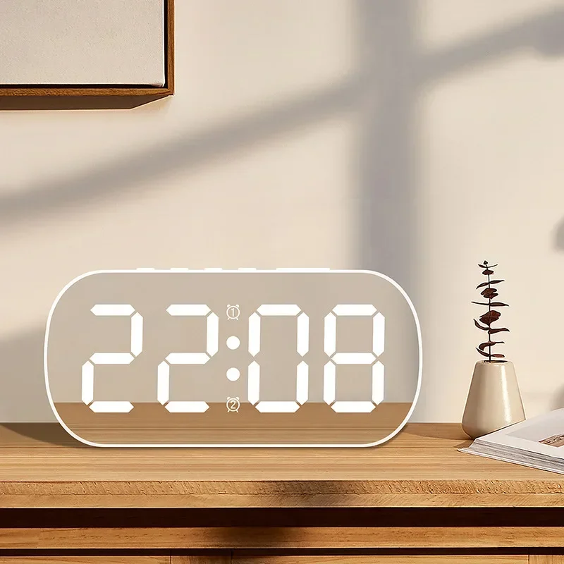 Sleek-and-Minimalist-White-LED-Alarm-Clock-with-Temperature-Display-and ...