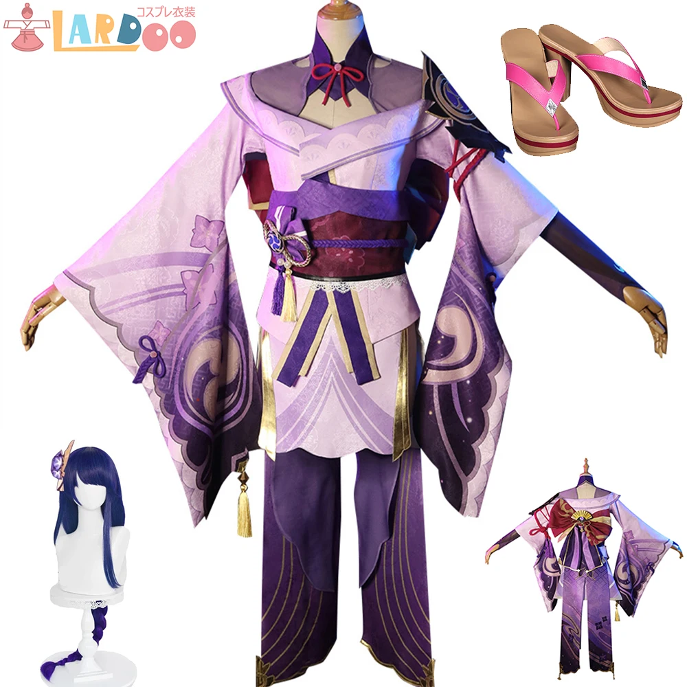 Lardoo Game Genshin Impact Raiden Shogun Cosplay Costume Baal Wig Shoes ...