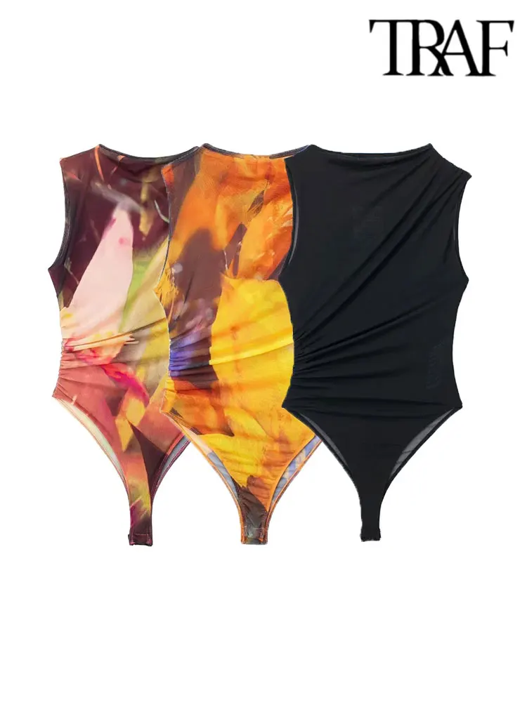 TRAF-body-de-tul-con-cuello-redondo-fruncido-para-mujer-sin-mangas ...