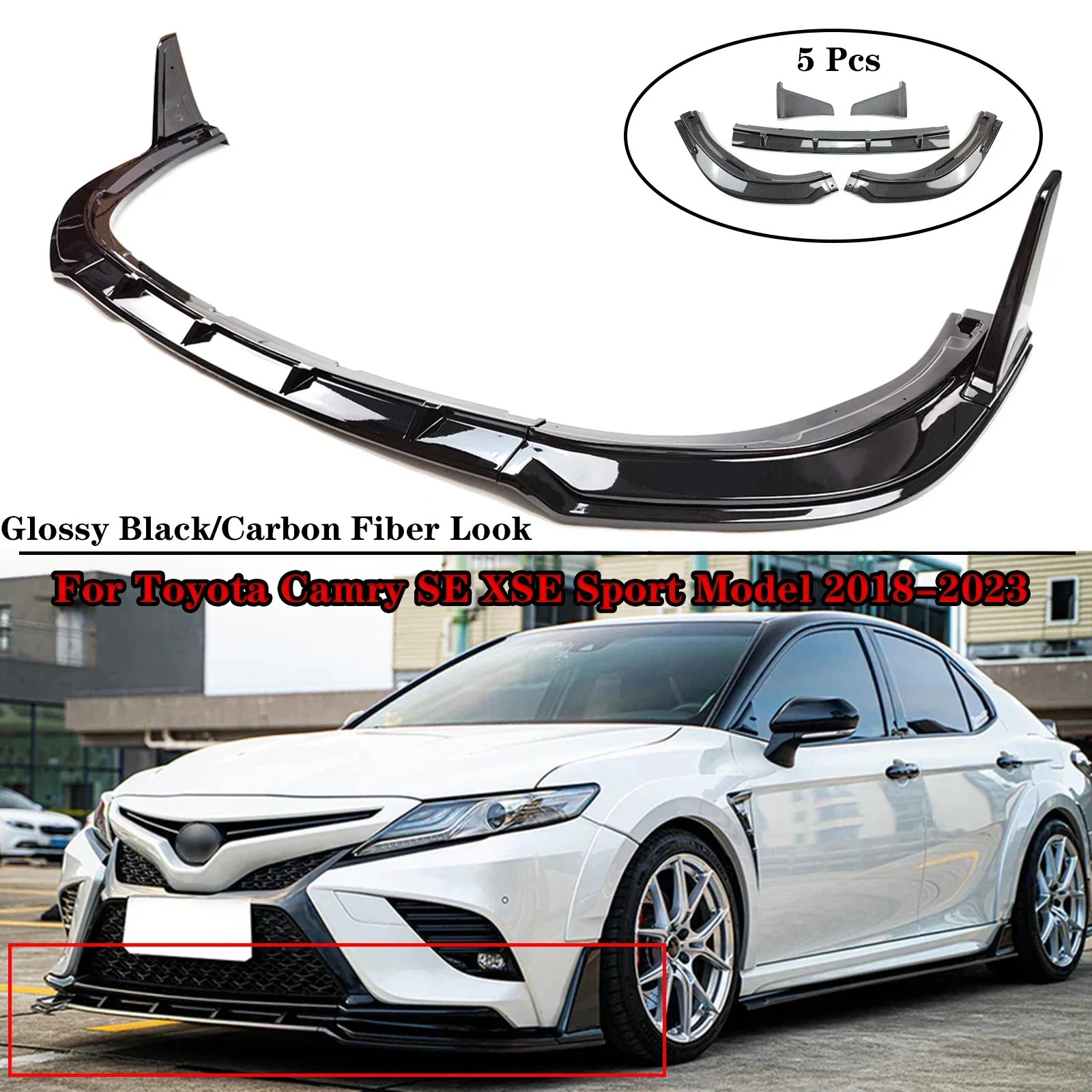 Front-Bumper-Spoiler-Lip-Splitter-For-Toyota-Camry-SE-XSE-2018-2023 ...