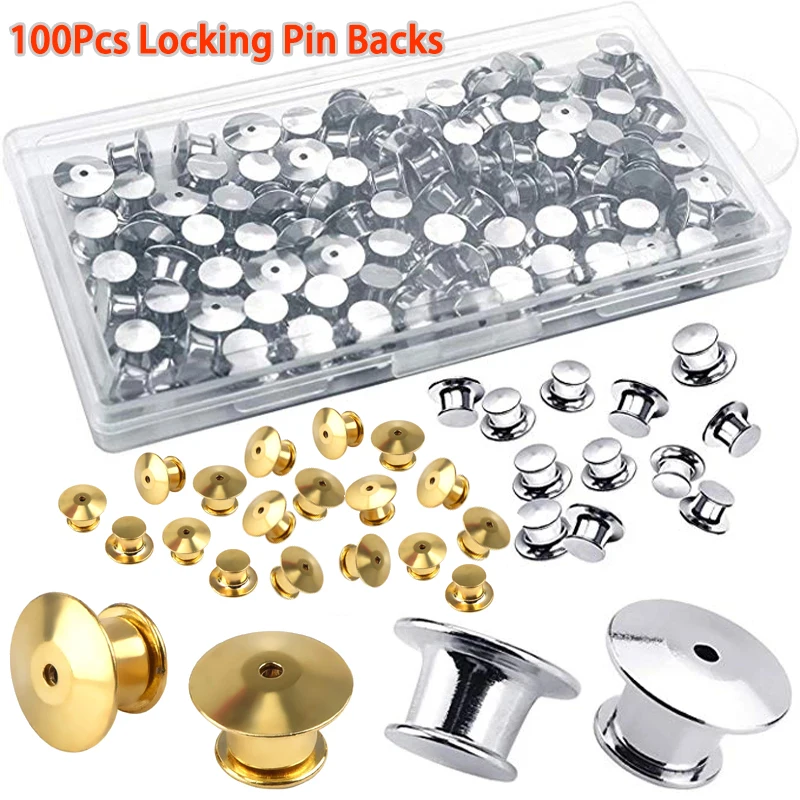 100Pcs-Metal-Locking-Pin-Backs-Golden-Silver-Locking-Pin-Keepers-with ...