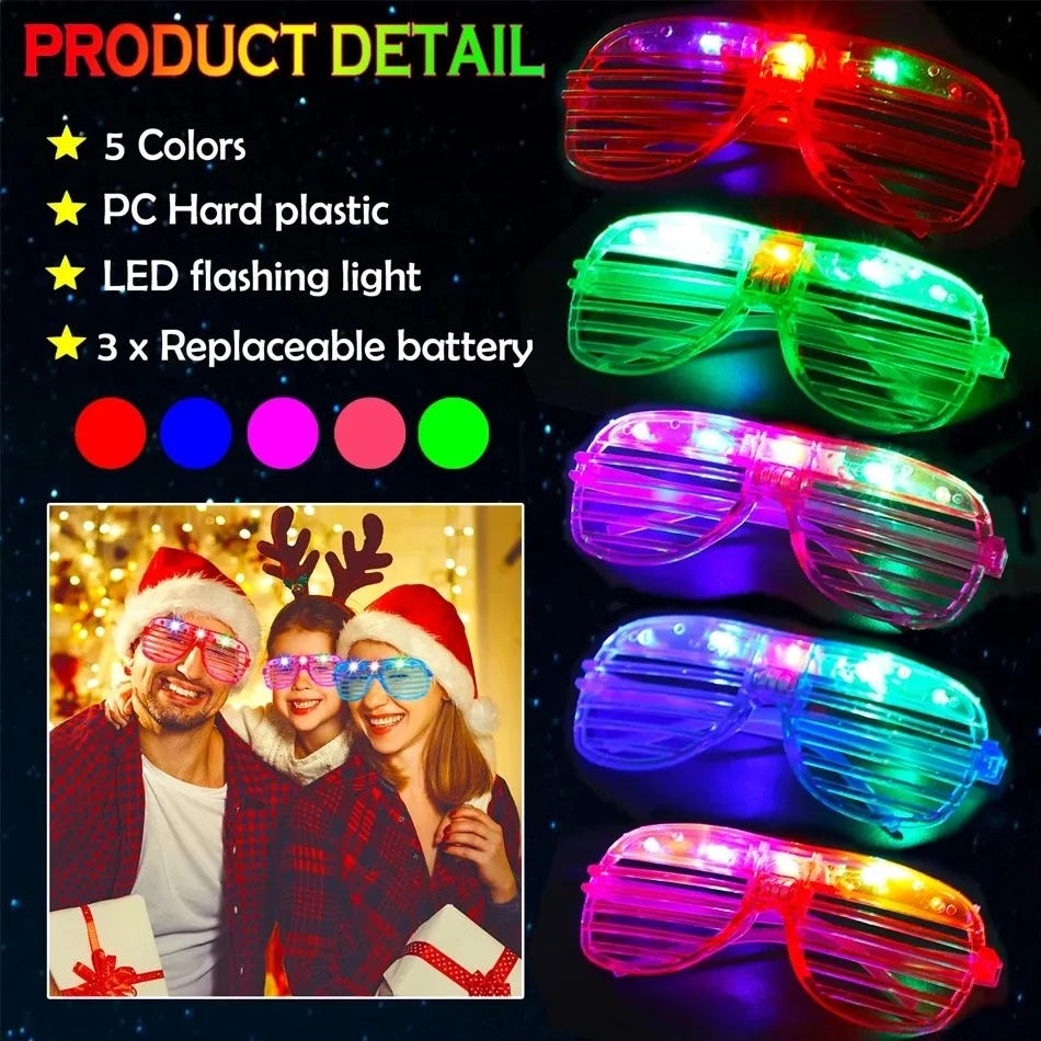 3-Style-LED-Glasses-Light-Party-Sunglasses-Blinds-Shutter-Glasses-Glow ...