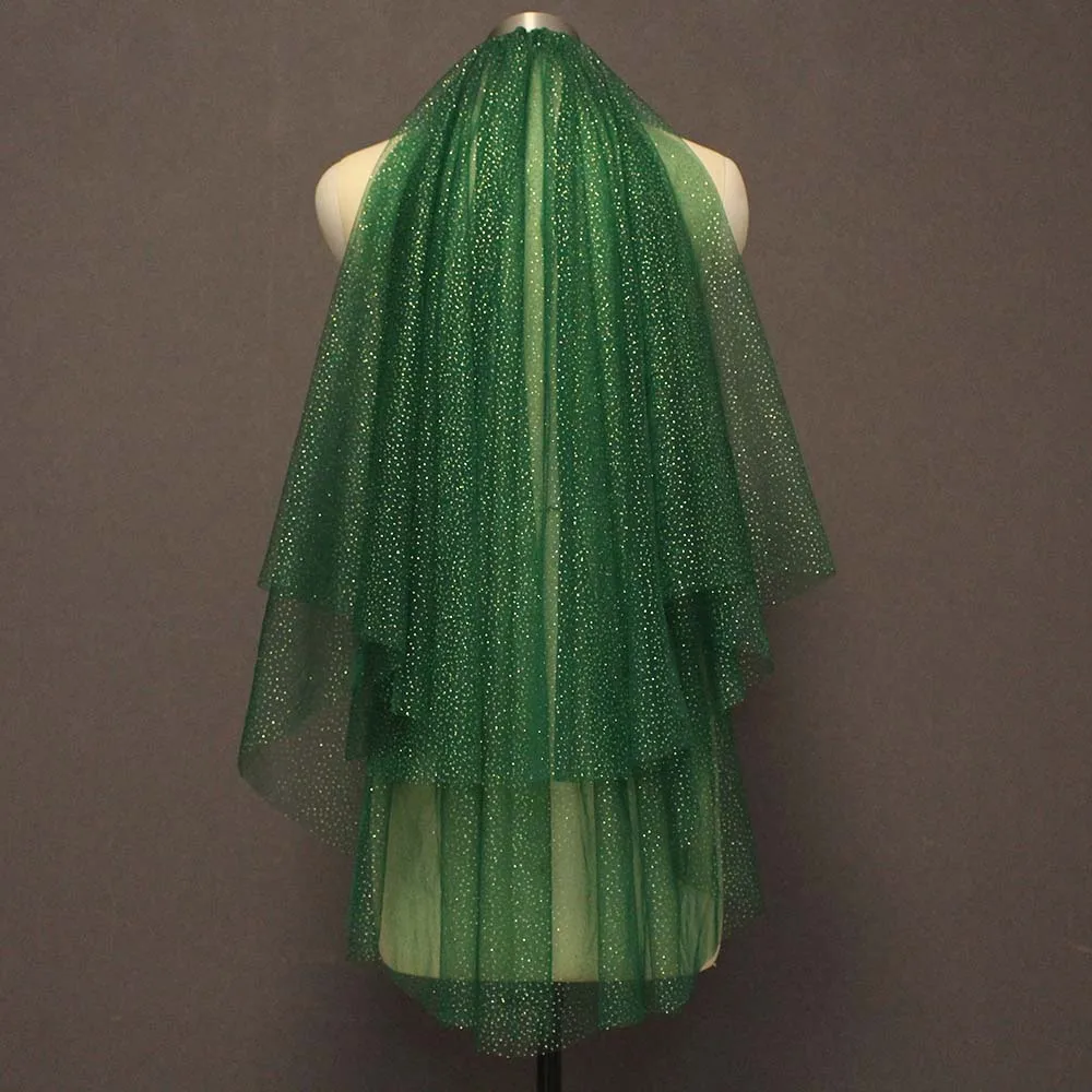 Velo-de-novia-corto-2T-de-tul-verde-personalizado-con-purpurina-y-polvo ...