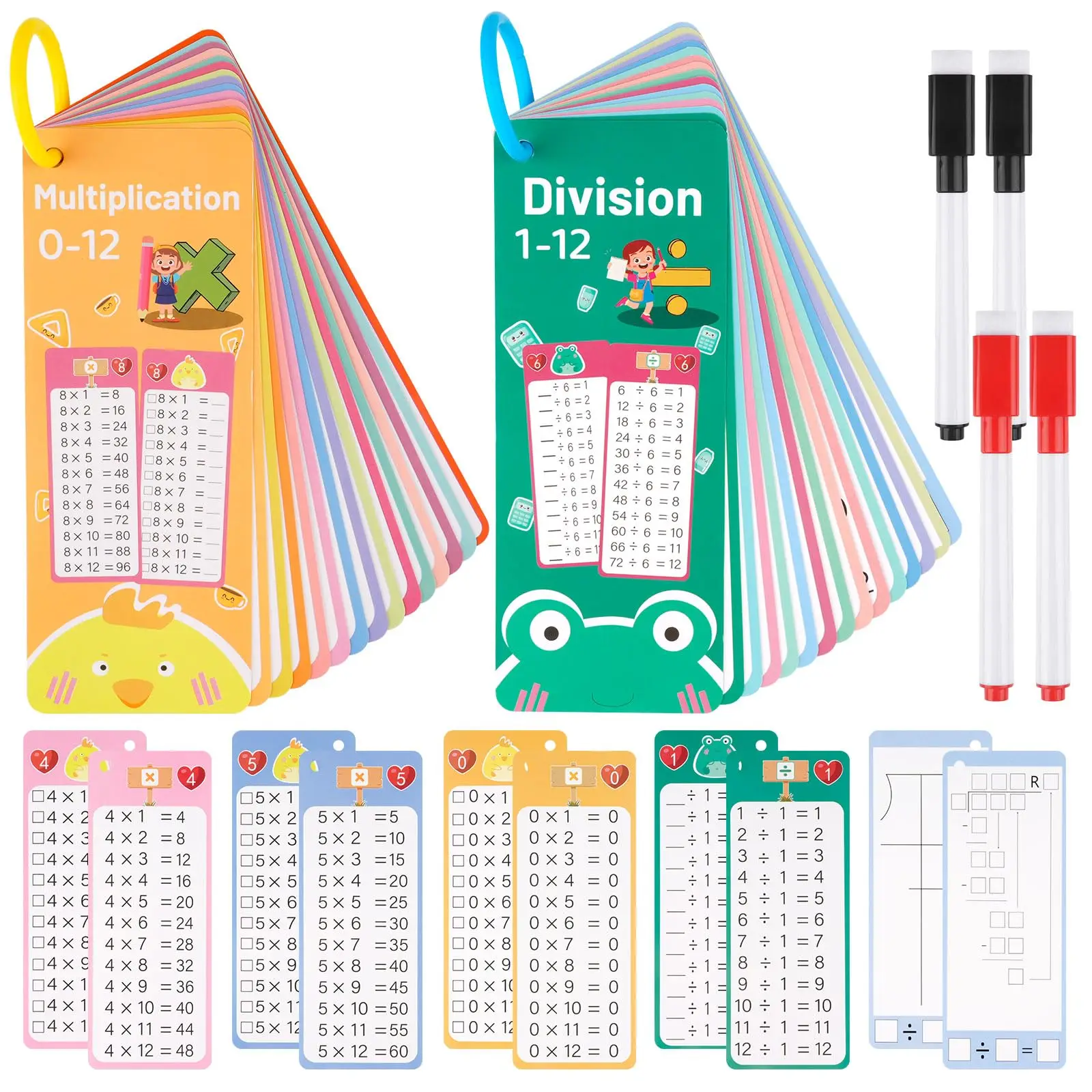 30Pcs Multiplication and Division Flash Cards Reusable Educational Time ...