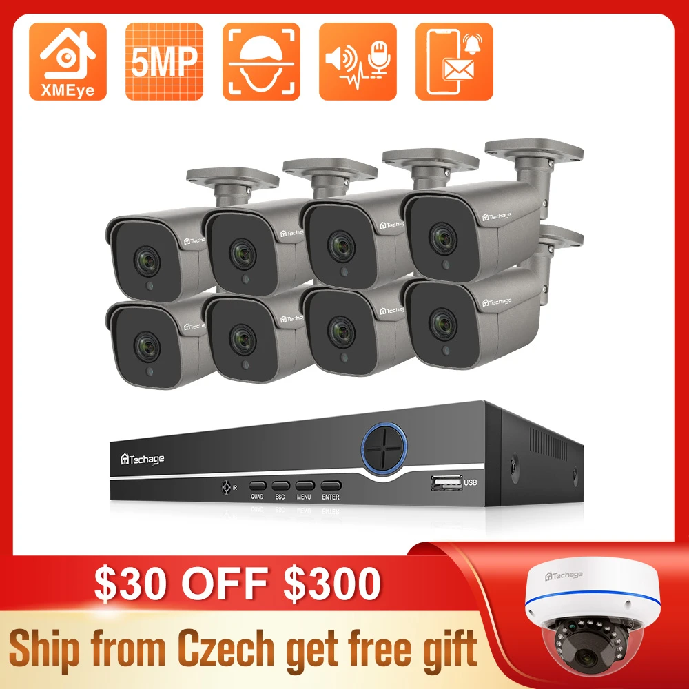 Techage Hd 5mp Ip Camera Set H.265 Cctv System 8ch Poe Nvr Kit Outdoor ...